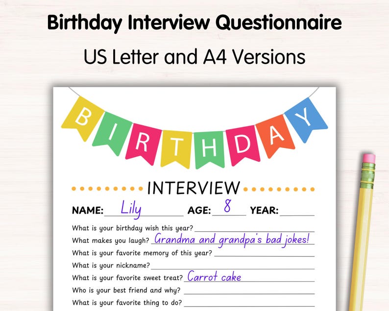 Kids Birthday Interview Printable, Birthday Questionnaire Keepsake for ...