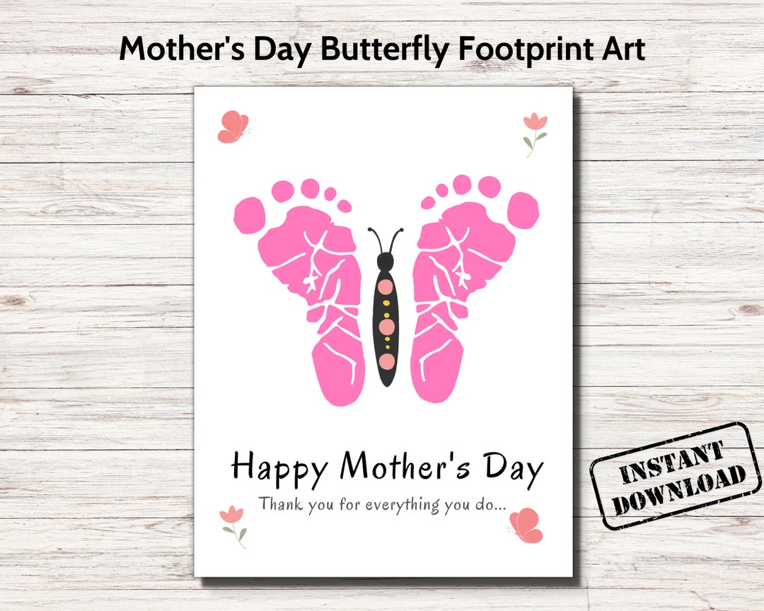 Mother's Day Butterfly Footprint Art, DIY Footprint Craft, Footprint ...