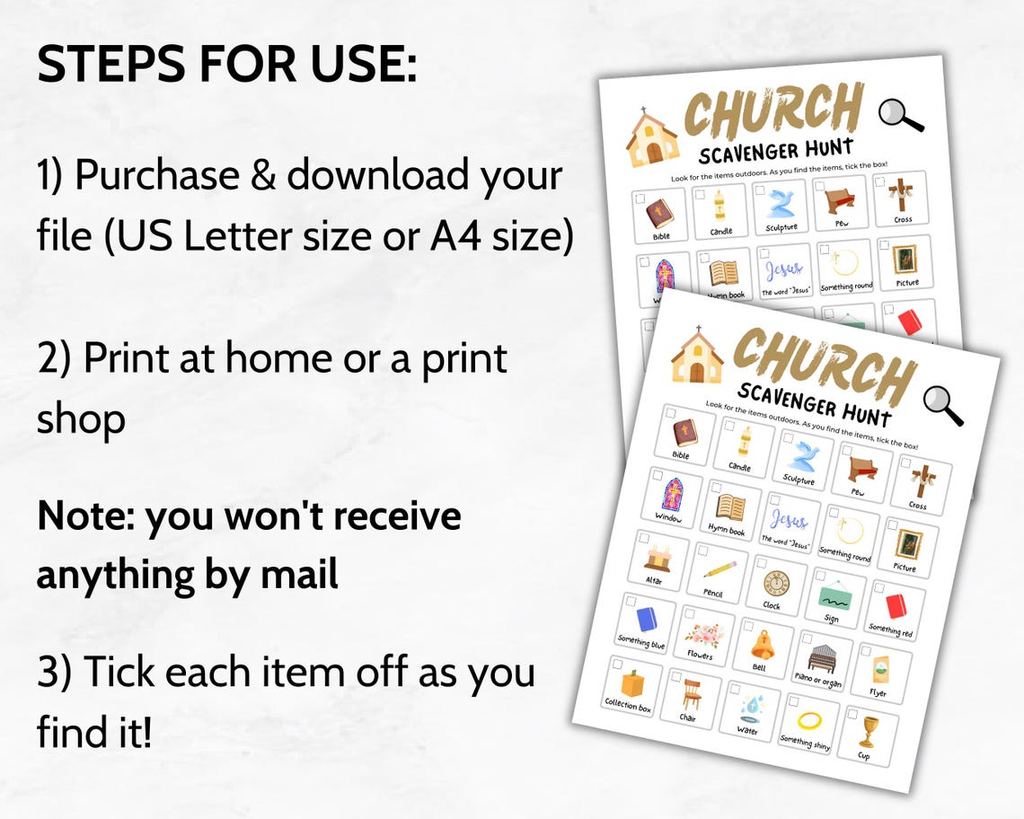 Church Scavenger Hunt, Sunday School Kids Activity, Christian Church ...