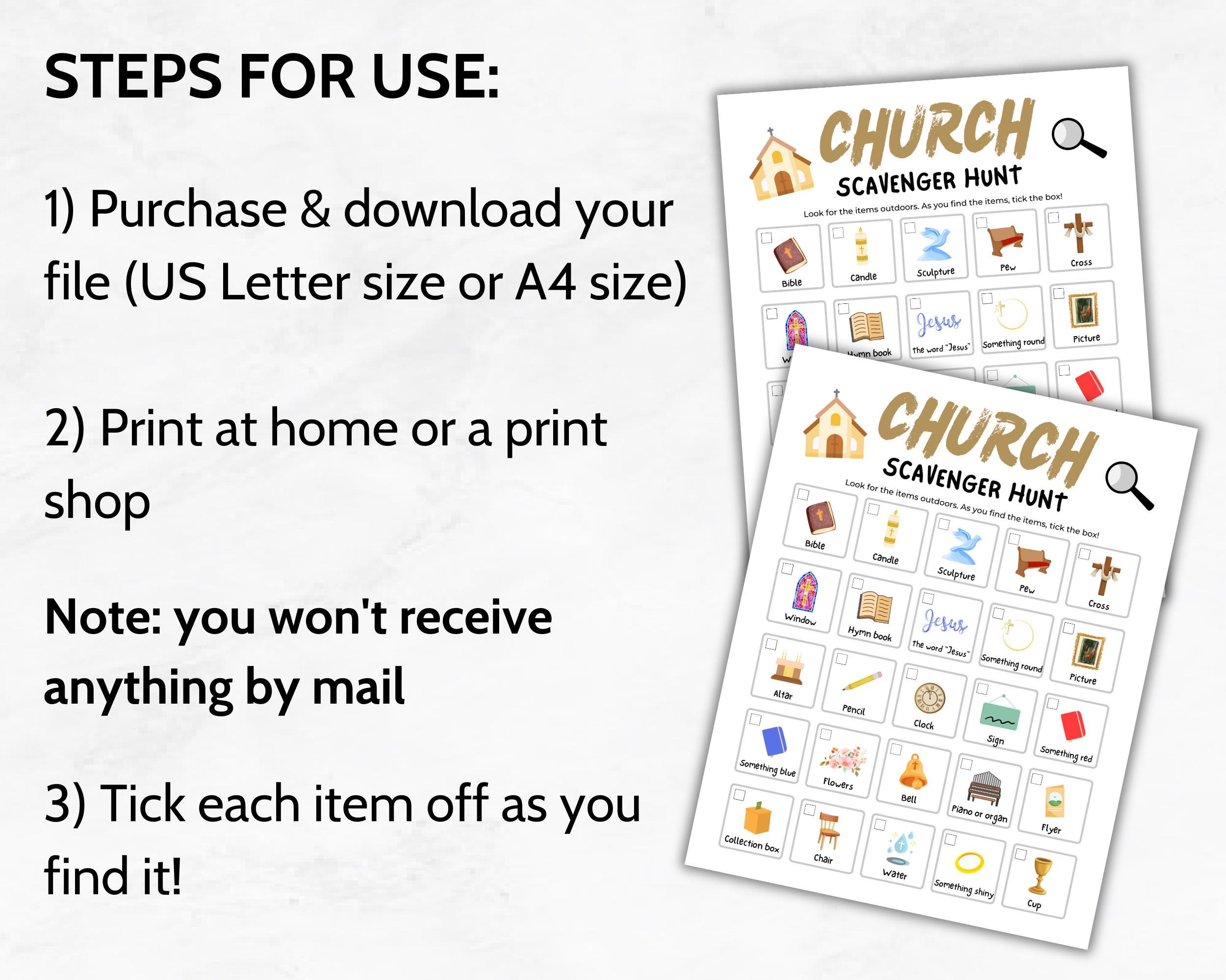 Church Scavenger Hunt, Sunday School Kids Activity, Christian Church ...