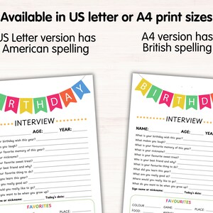 Kids Birthday Interview Printable, Birthday Questionnaire Keepsake for ...