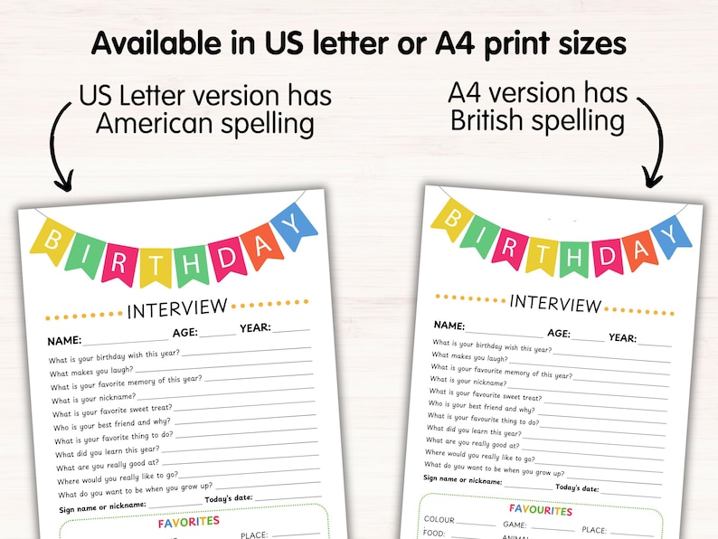 Kids Birthday Interview Printable, Birthday Questionnaire Keepsake for ...