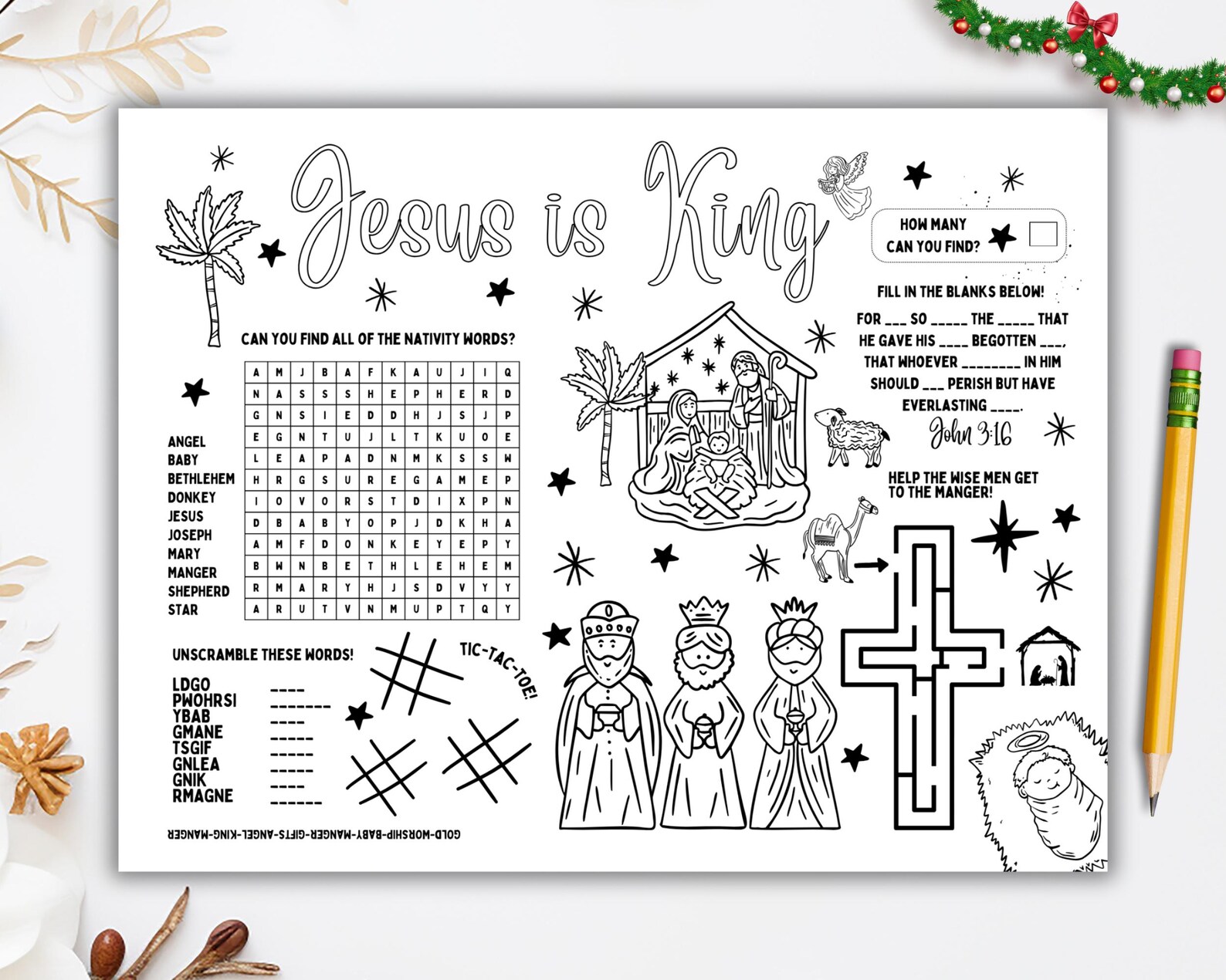 Nativity Activity Placemat Printable, Christian Birth of Jesus Craft ...