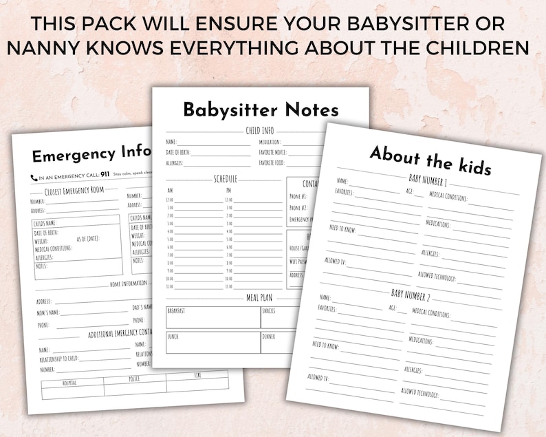 Babysitter Planner, Childcare Pack Printable, Babysitting Information ...