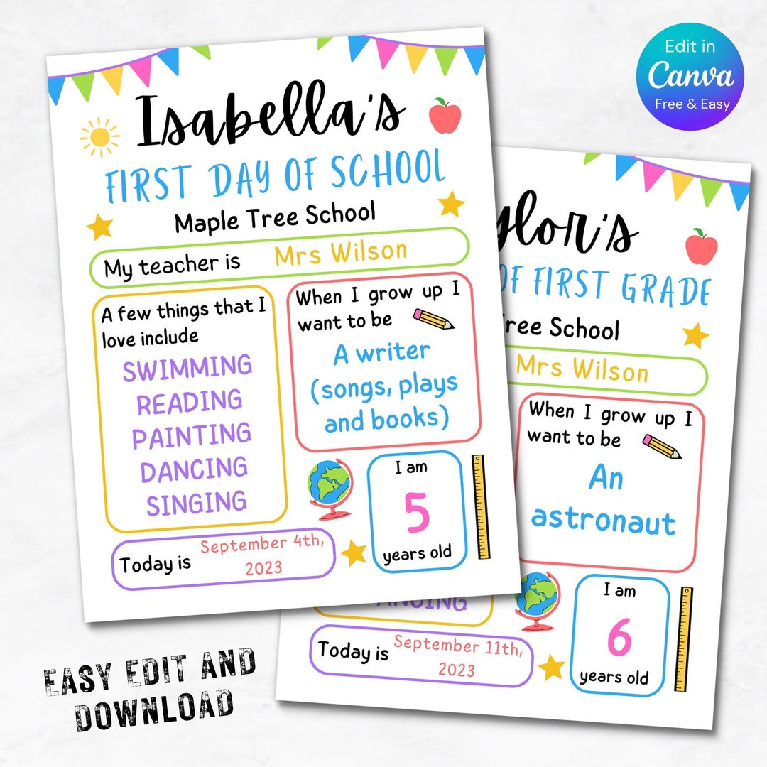 First Day of School Printable Sign 1st Day of First Grade - Etsy