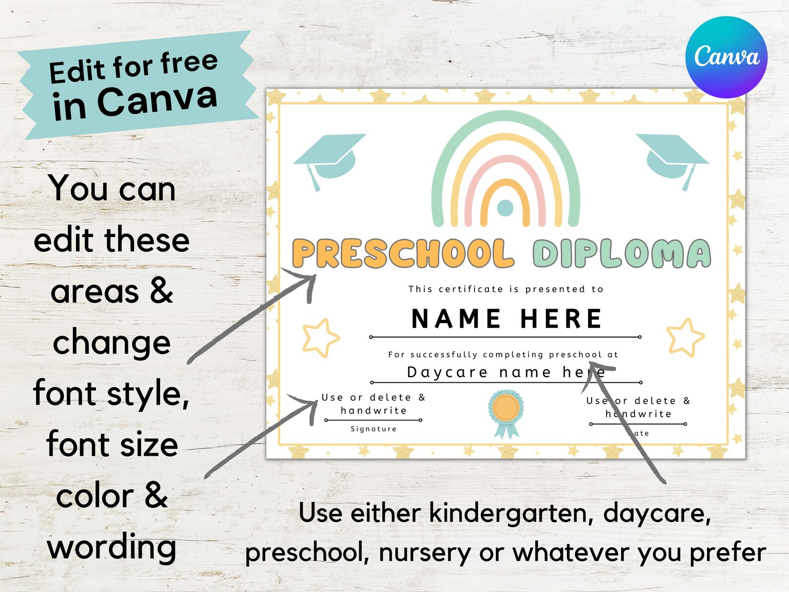 Editable Preschool Diploma Graduation, Preschool Graduation Diploma for ...