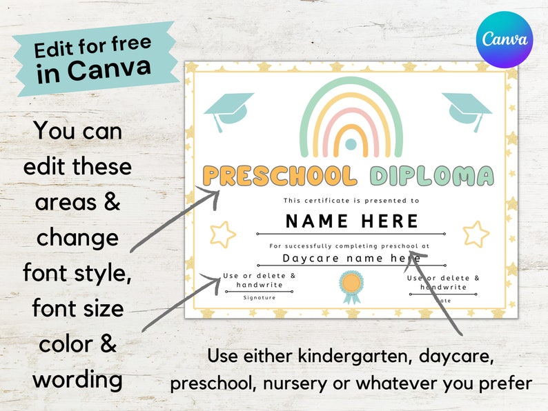 Editable Preschool Diploma, Daycare Graduation, Preschool Graduation ...