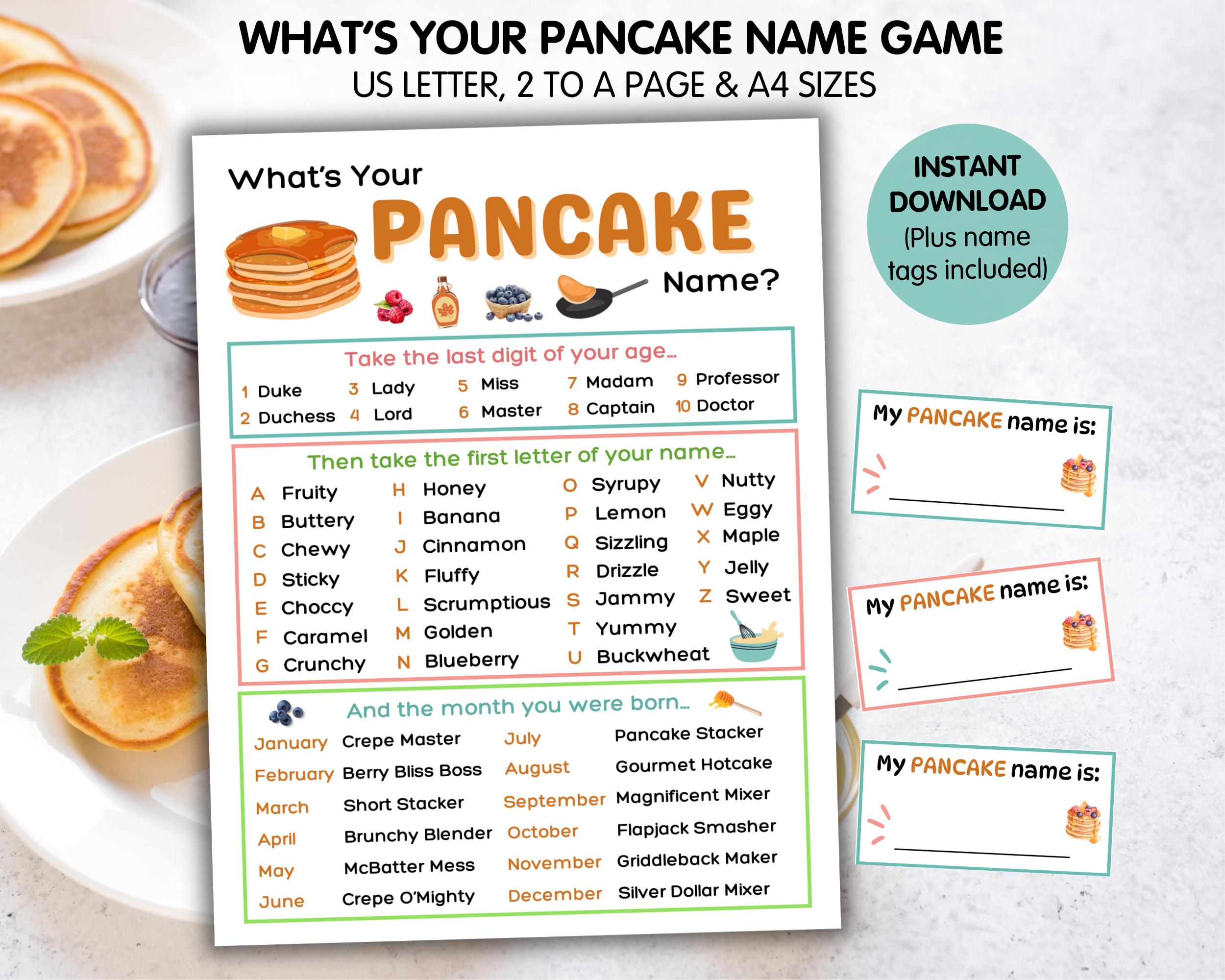 What's Your Pancake Name Game, Pancake Day Game Breakfast Party, Shrove ...