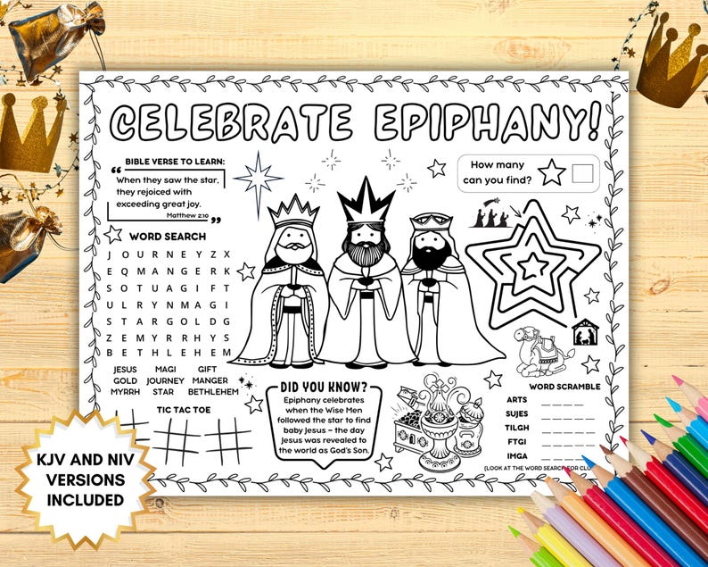 Epiphany Activity Placemat Games, Christmas Coloring Page Printable ...
