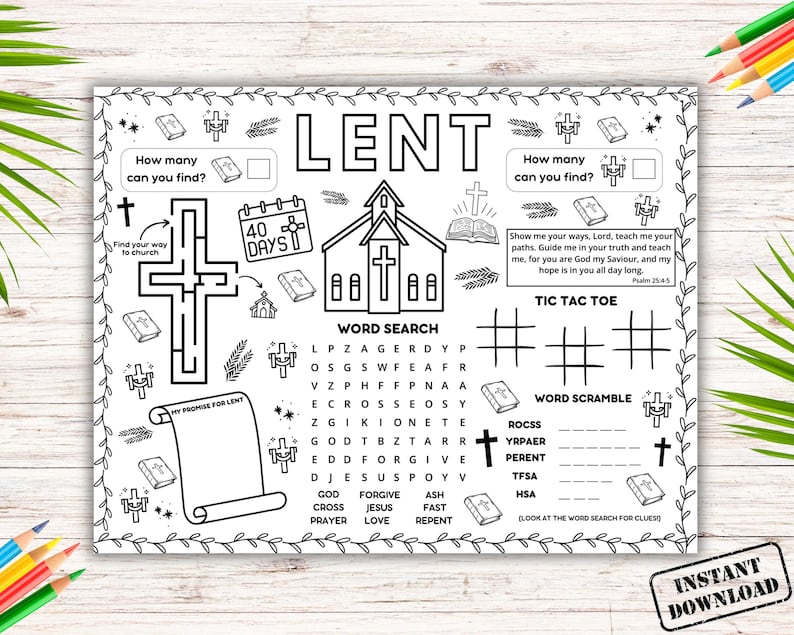 Lent Bible Activity Placemat, Lent Bible Activity Coloring Sheet ...