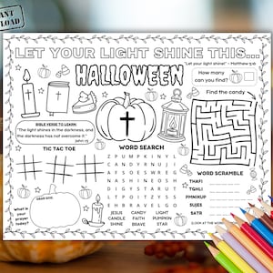 Christian Halloween Activity Placemat Printable, Fall Bible Craft for ...