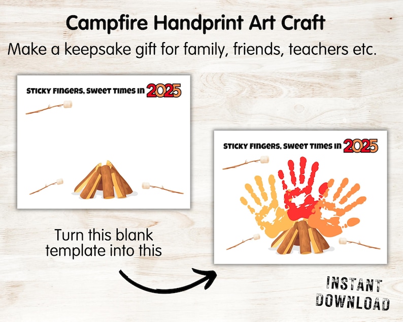 Campfire Handprint Craft Art, Camping Handprint Art, Family Keepsake ...