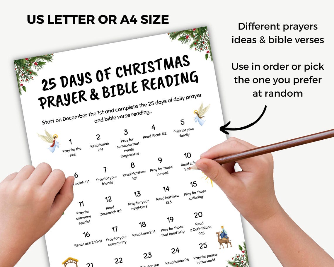 Christmas Countdown Calendar Prayer Activities for Kids, 25 Days of ...