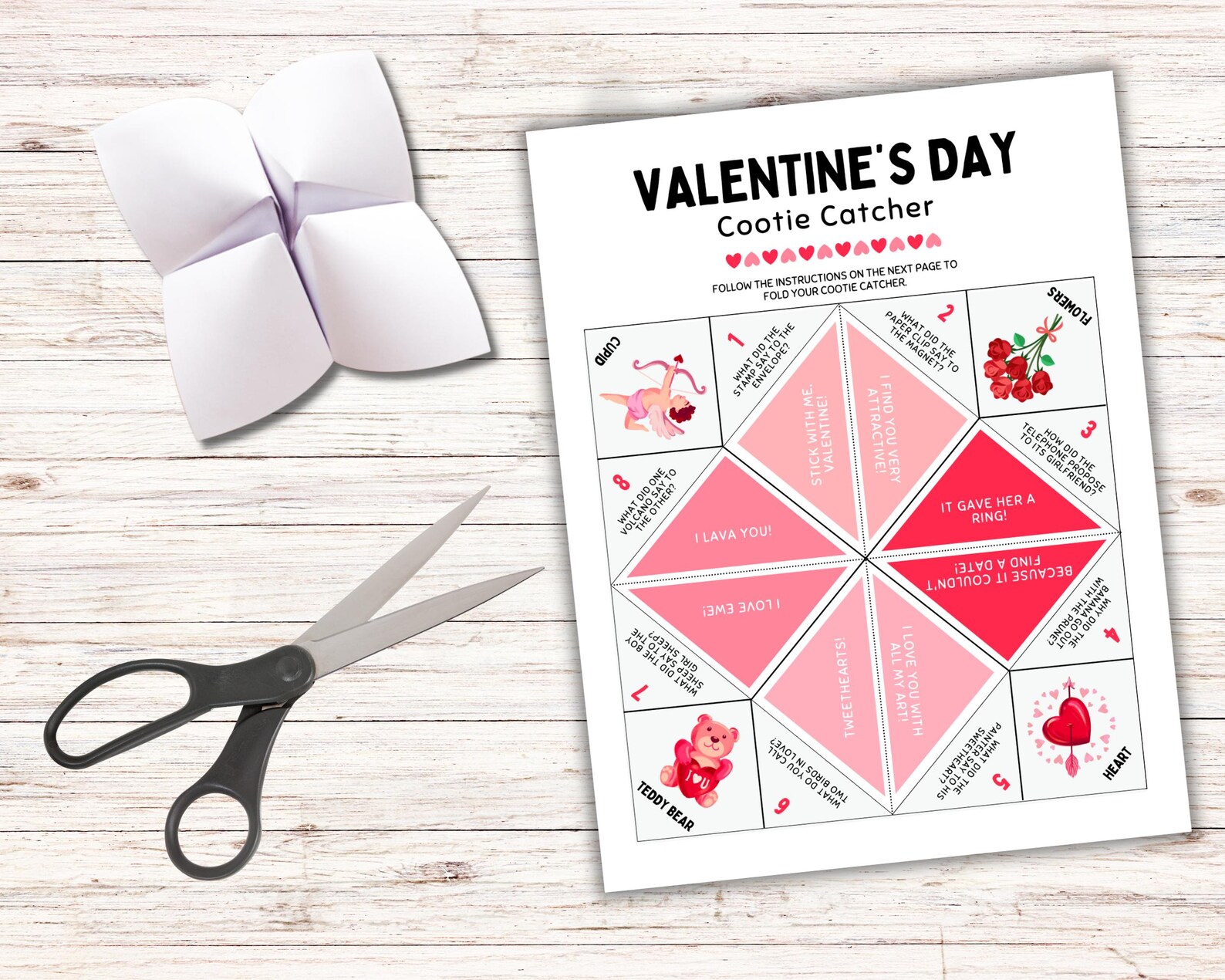 Valentines Day Cootie Catcher Game, Valentines Fortune Teller, Happy ...