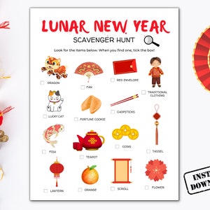Lunar New Year Scavenger Hunt Printable, Chinese New Year Treasure Hunt ...