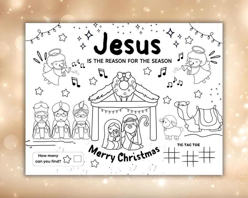 Nativity Coloring Activity Placemat Printable, Christmas Coloring Page ...