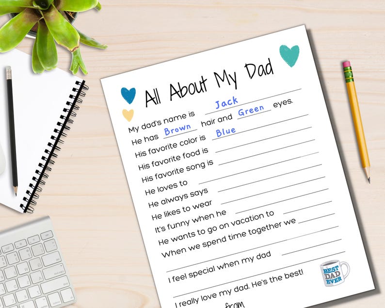 All About My Dad Letter, Dad Appreciation Quiz, Letter to Daddy ...