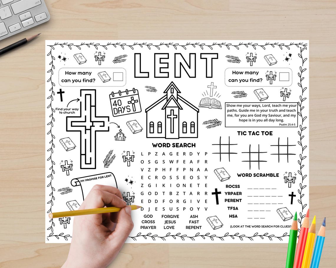 Lent Bible Activity Placemat, Lent Bible Activity Coloring Sheet ...