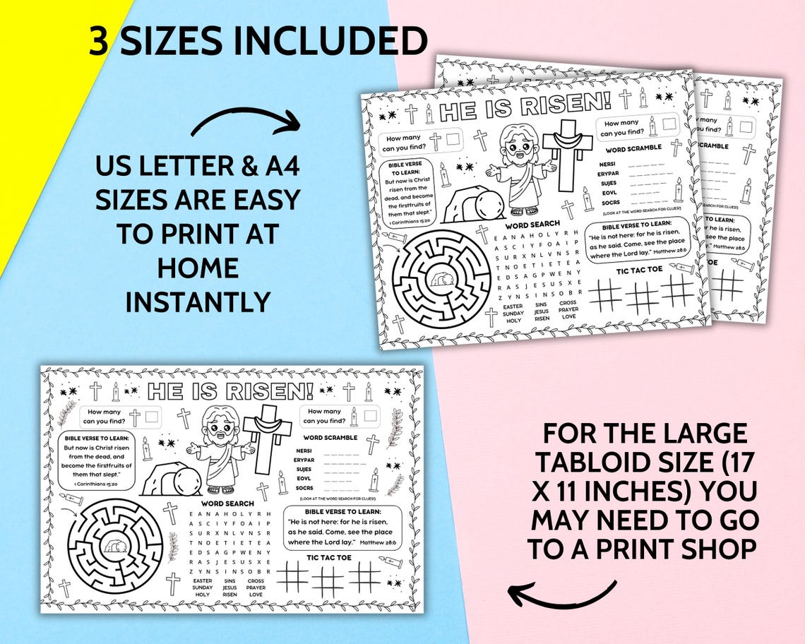 He is Risen Activity Placemat, Resurrection of Jesus Sunday School ...