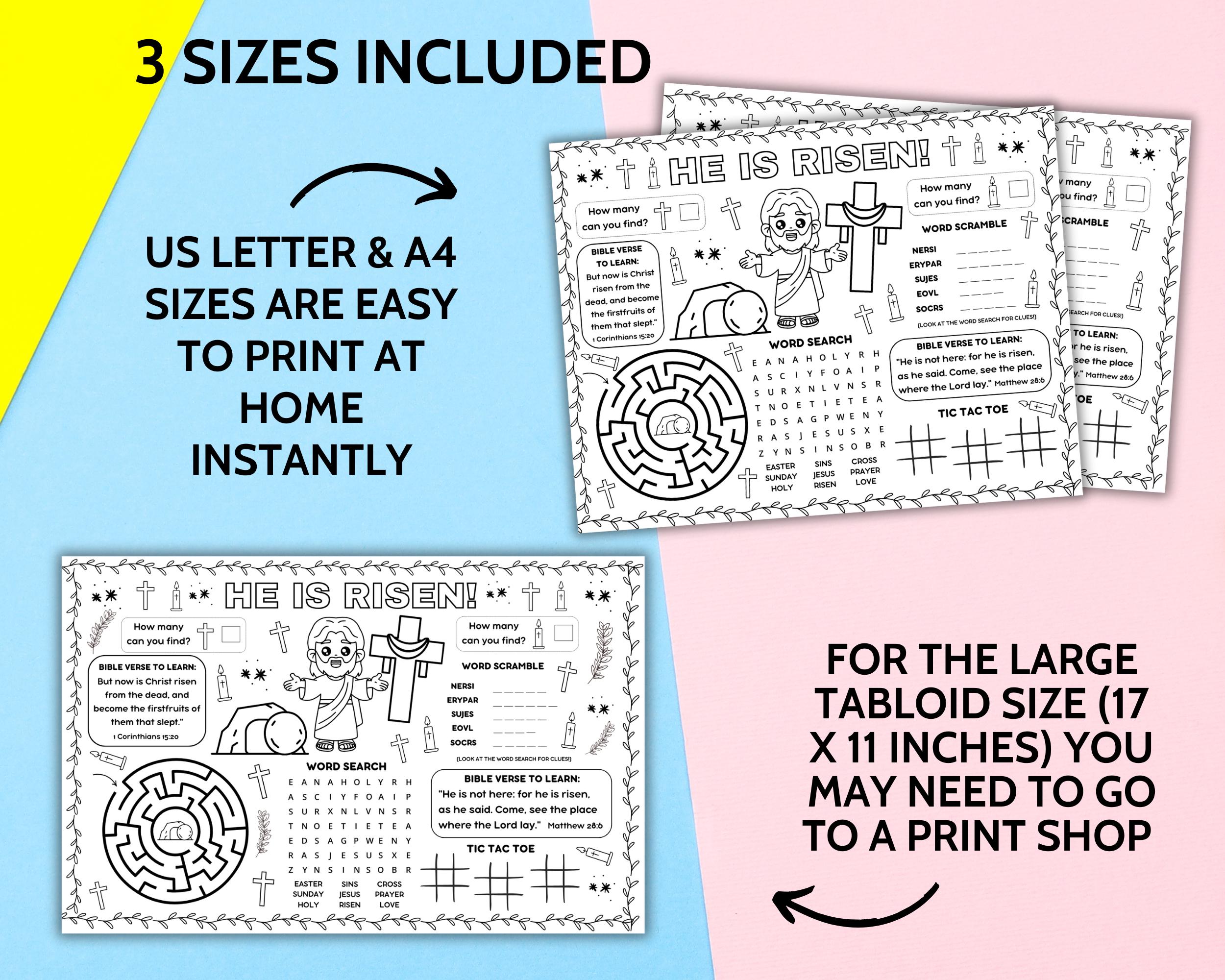 He is Risen Activity Placemat, Resurrection of Jesus Sunday School ...