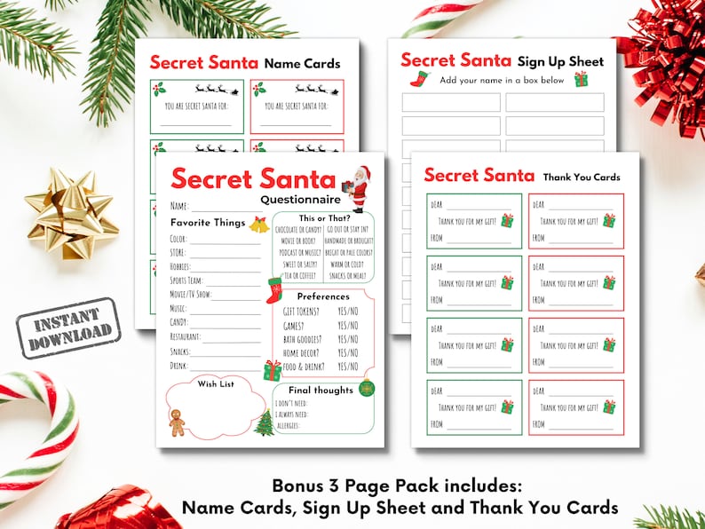Secret Santa Questionnaire, Secret Santa Gift Exchange for Coworkers ...