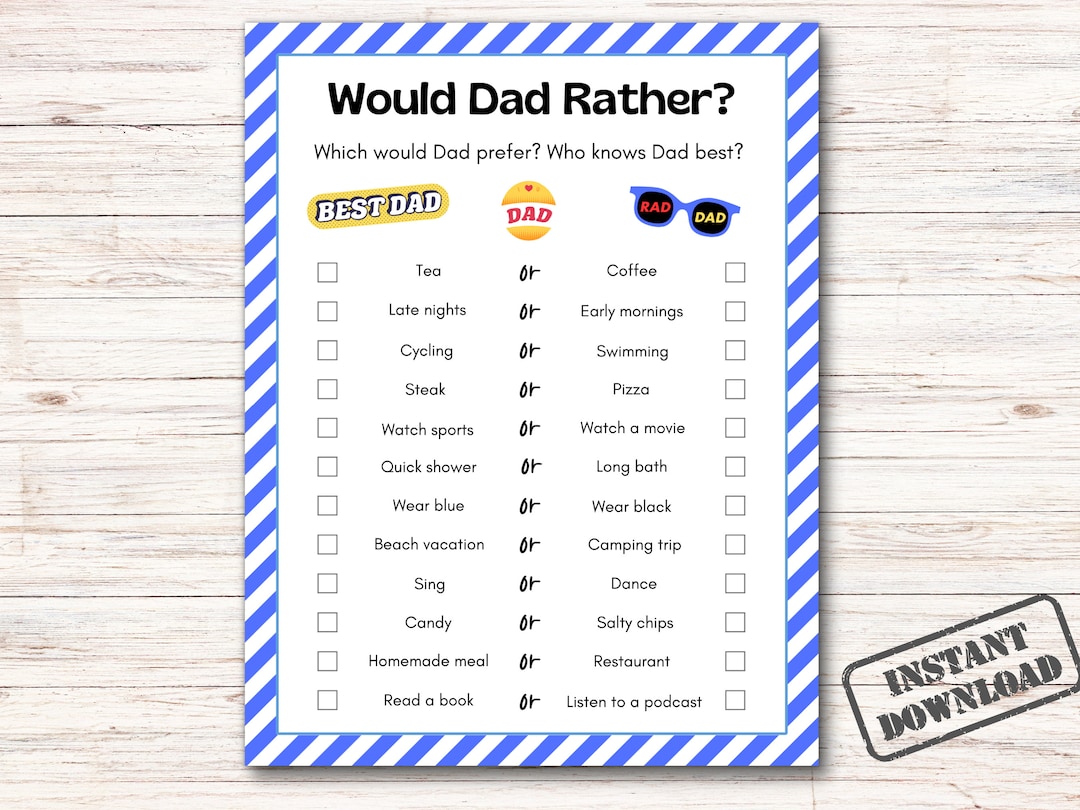Would Dad Rather Game, This or That Game, Who Knows Dad Best? Father's ...