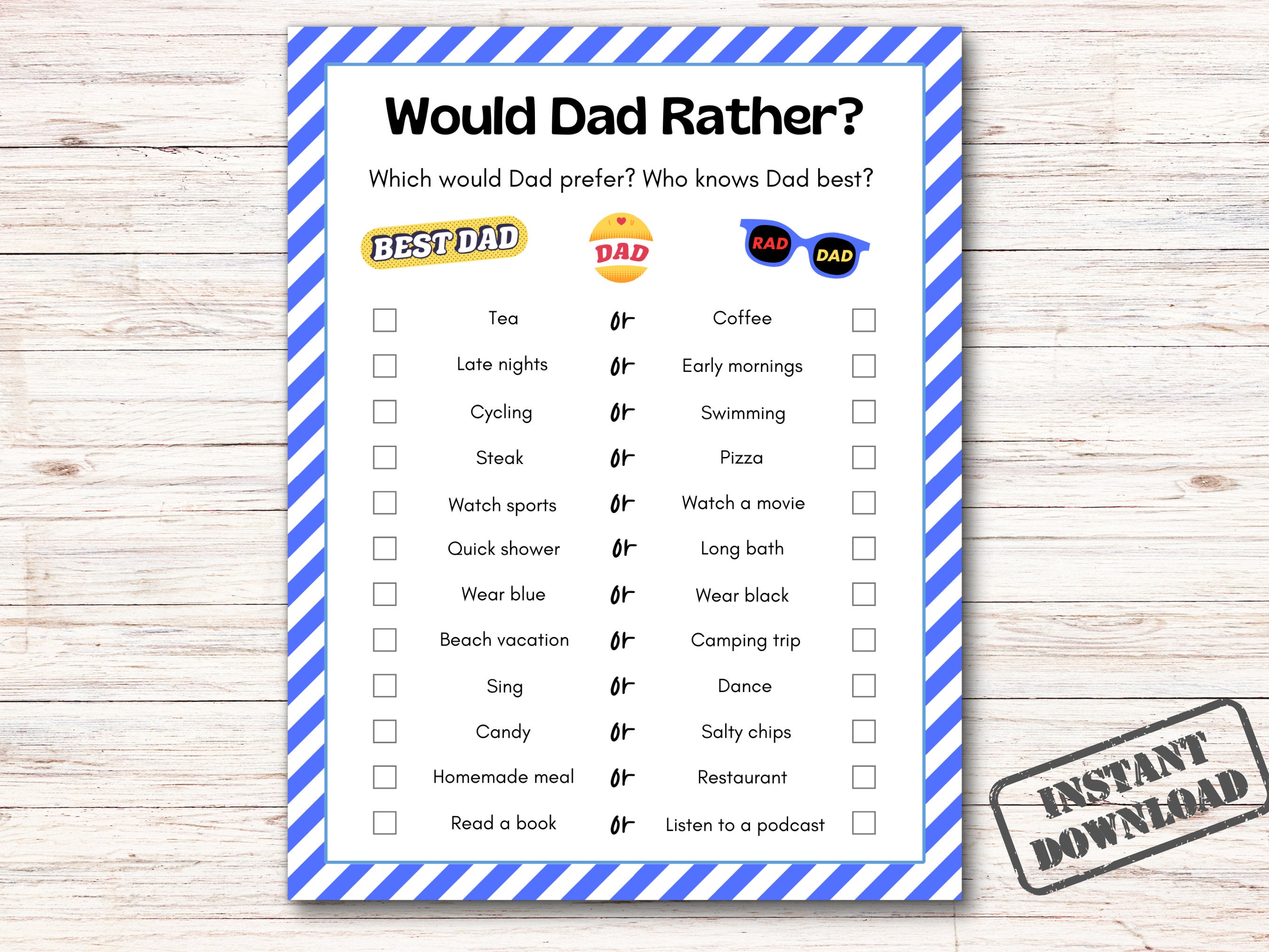 Would Dad Rather Game, This or That Game, Who Knows Dad Best? Father's ...