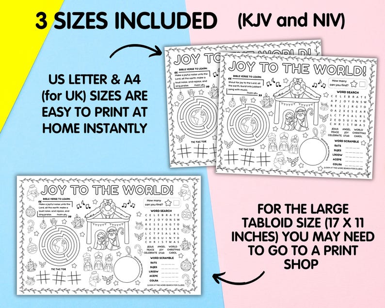 Joy to the World Activity Placemat, Christian Christmas Coloring Page ...