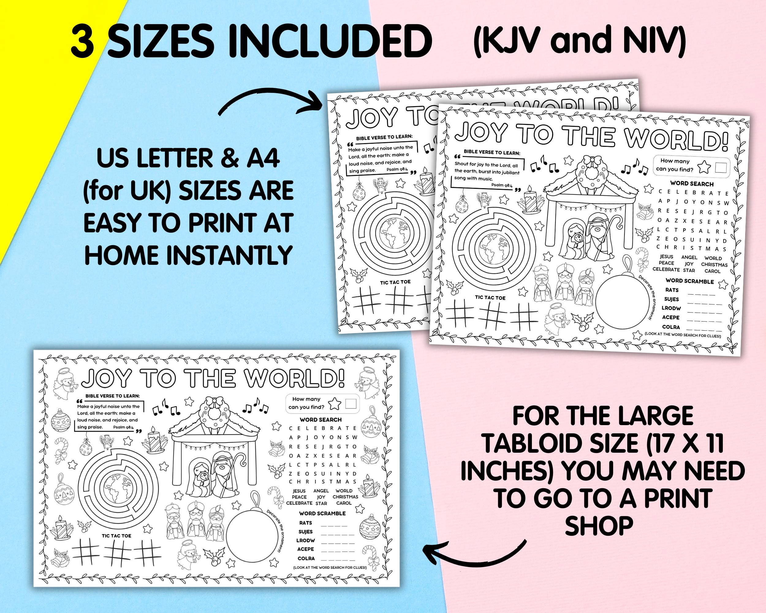 Joy to the World Activity Placemat, Christian Christmas Coloring Page ...