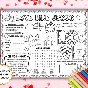 Christian Valentine Activity Placemat, Kids Sunday School Craft, Love ...