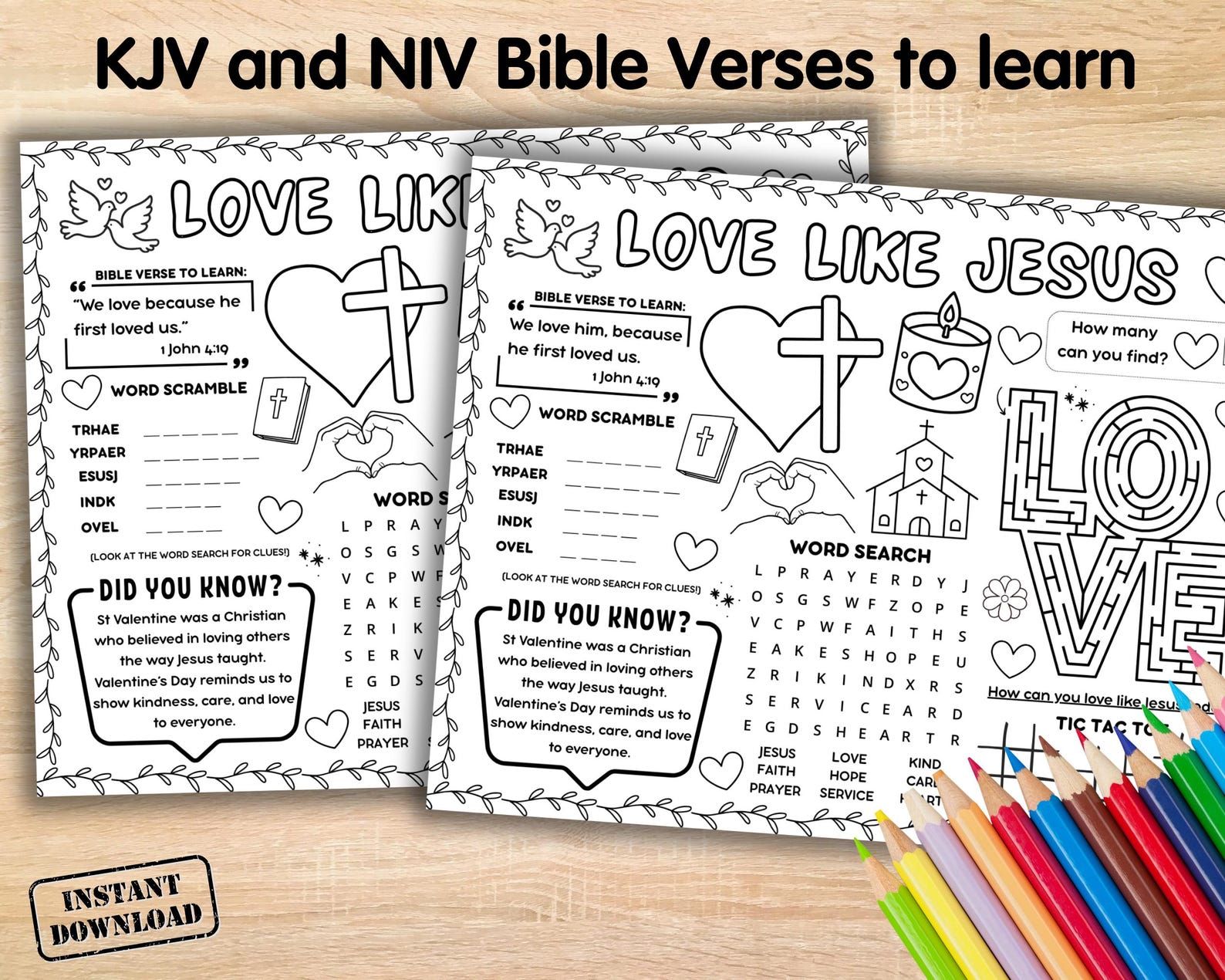 Christian Valentine Activity Placemat, Kids Sunday School Craft, Love ...