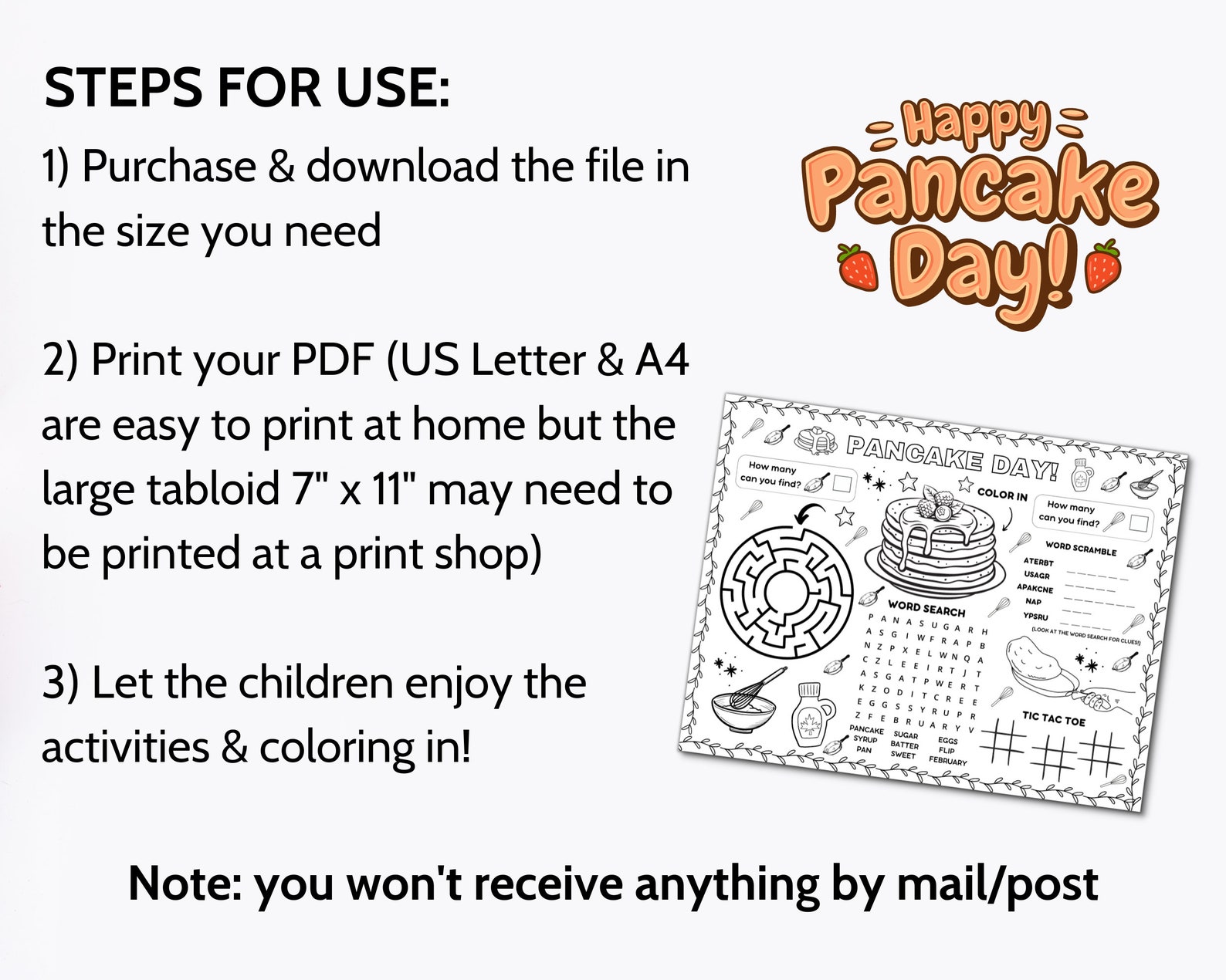 Pancake Day Activity Placemat Printable, Pancake Craft Coloring Page ...