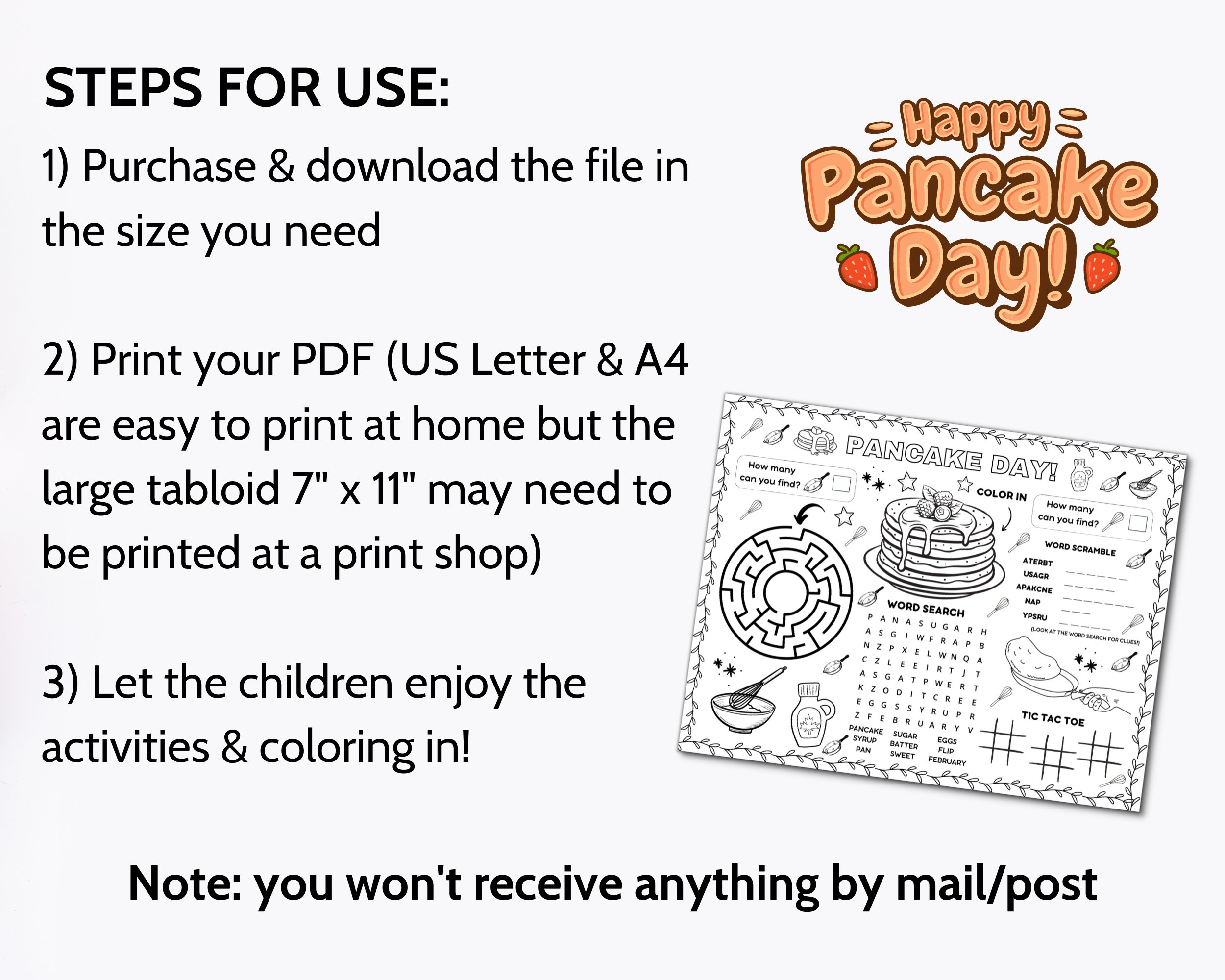 Pancake Day Activity Placemat Printable, Pancake Craft Coloring Page ...