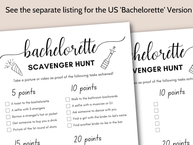Hen Scavenger Hunt, Hen Party Games, Bachelorette Girls Night Out Bar ...