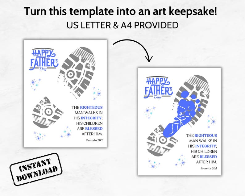 Father's Day Bible Craft, Bible Verse Christian Dad Footprint Keepsake ...