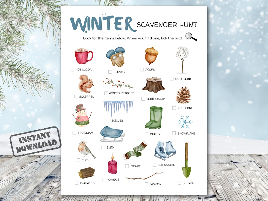 Winter Scavenger Hunt Printable, Outdoor Treasure Hunt Family Activity ...