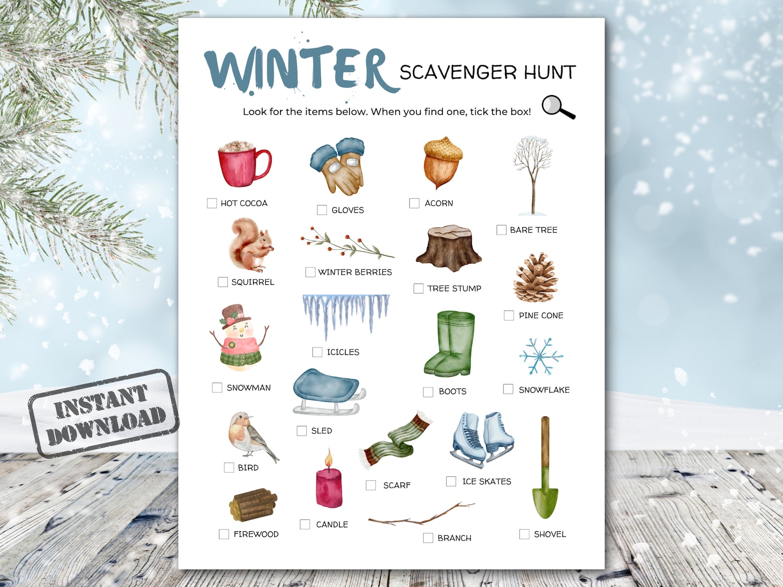 Winter Scavenger Hunt Printable, Outdoor Treasure Hunt Family Activity ...
