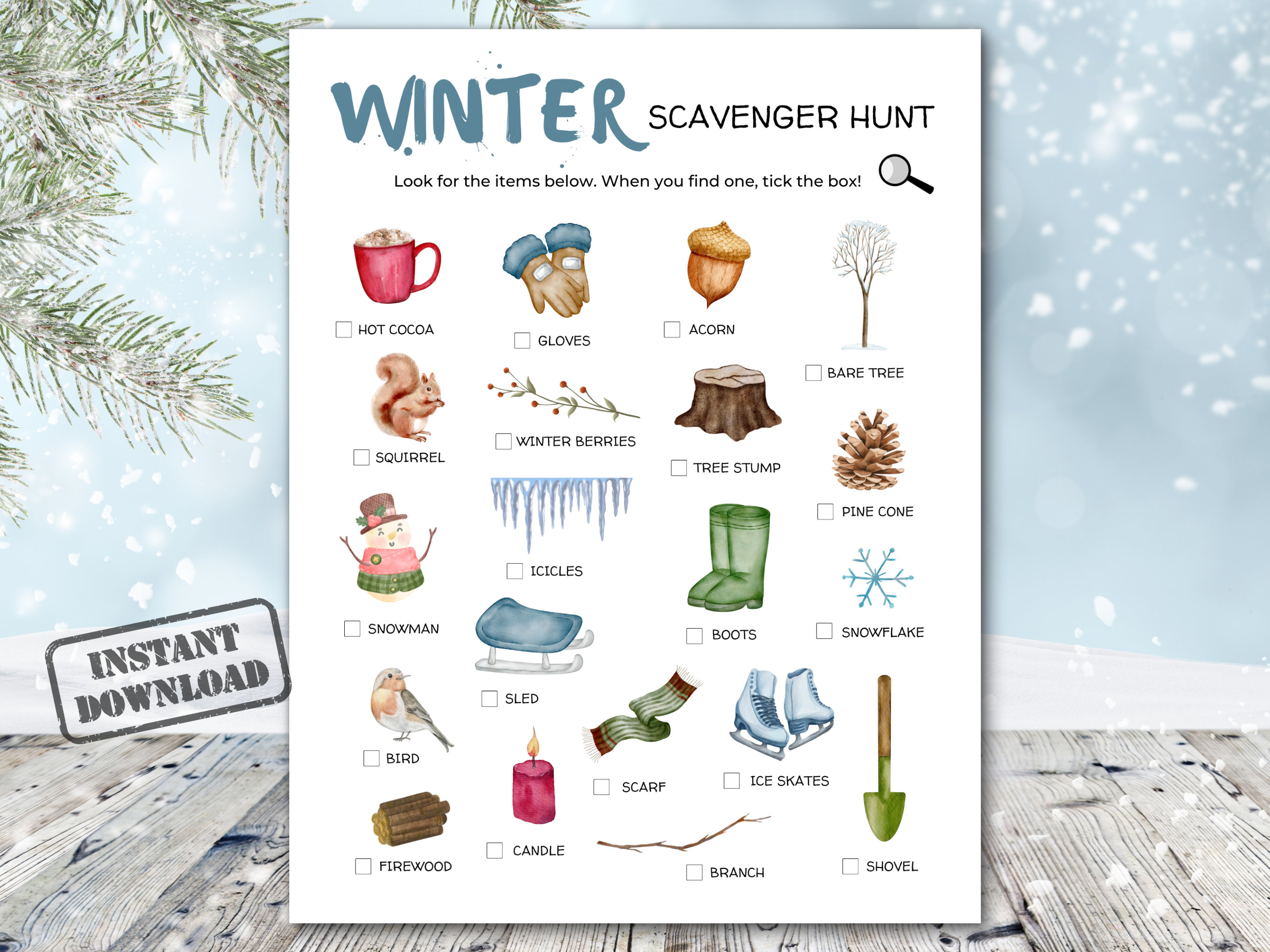 Winter Scavenger Hunt Printable, Outdoor Treasure Hunt Family Activity ...