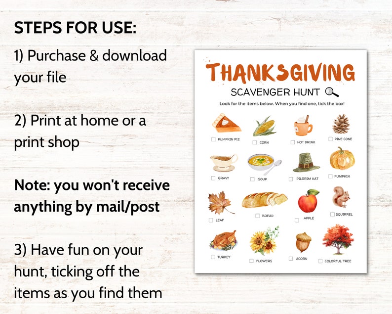Thanksgiving Scavenger Hunt Printable, Kids Thanksgiving Classroom ...