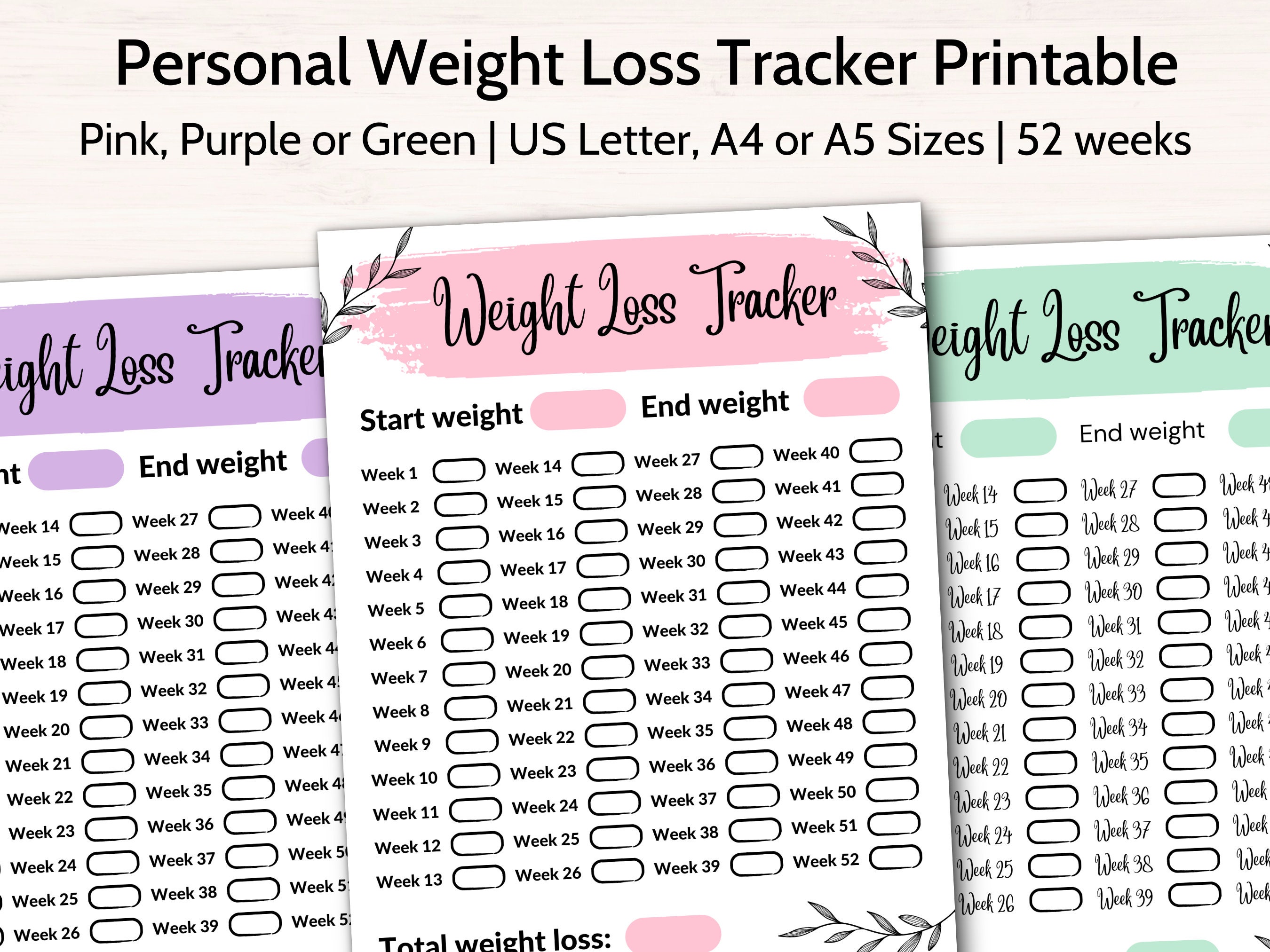 Weight Loss Tracker Printable Weight Loss Challenge Weekly Etsy Uk