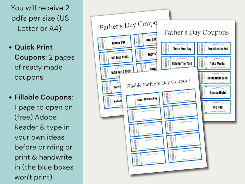 Father's Day Coupon Book, Coupons for Dad, Fathers Day Coupons ...