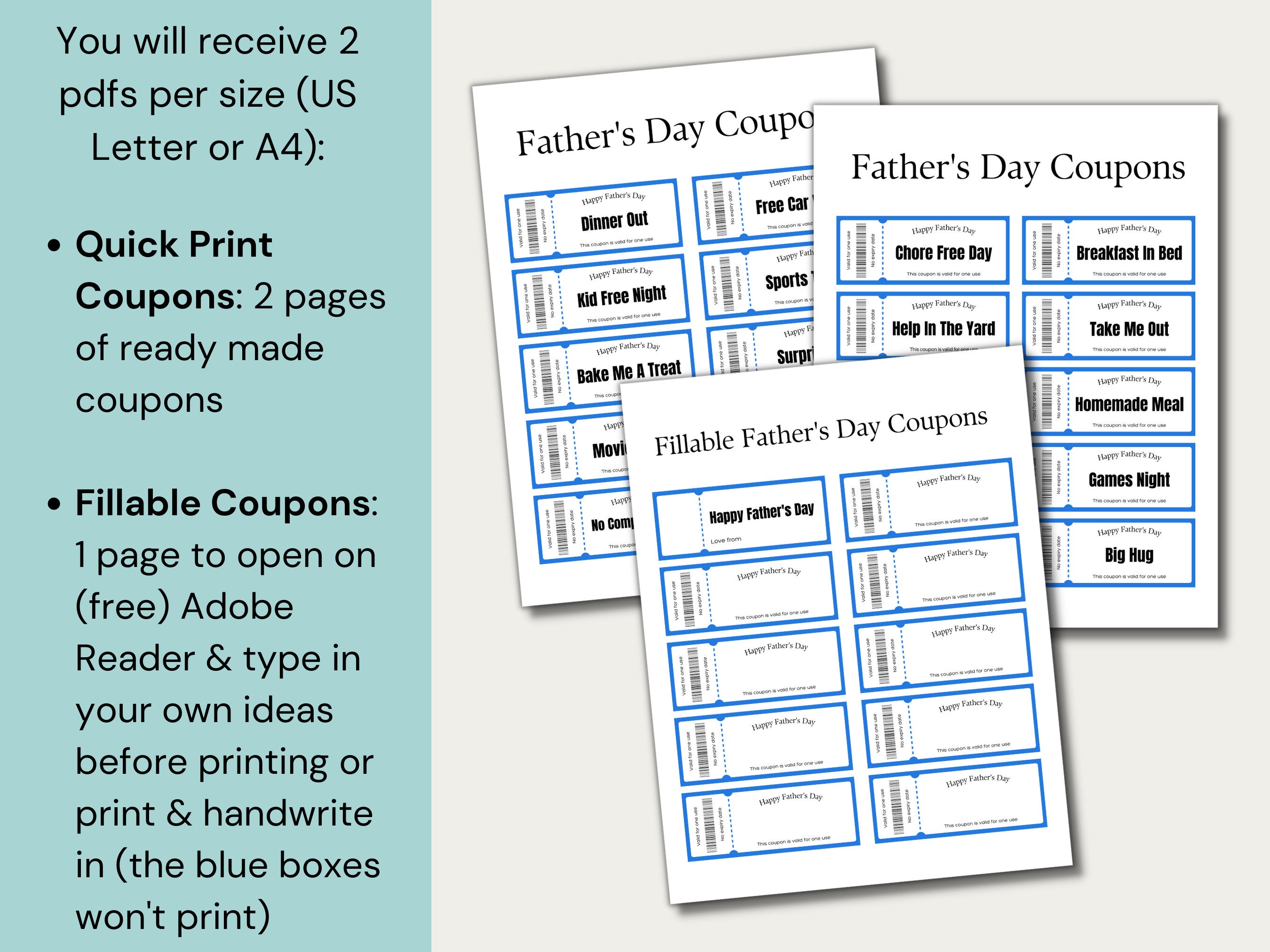 Father's Day Coupon Book, Coupons for Dad, Fathers Day Coupons ...