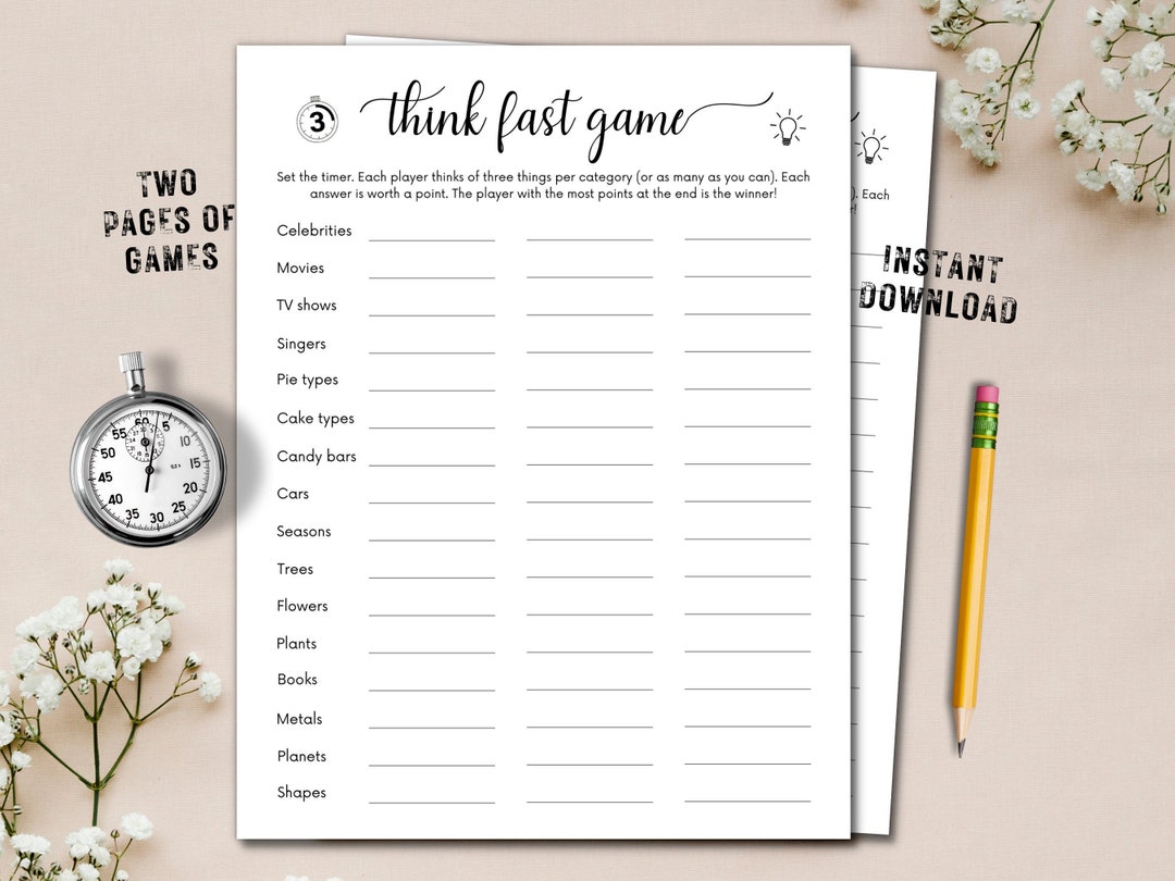 Think Fast Game, Teambuilding Office Party Game Icebreaker, Family ...