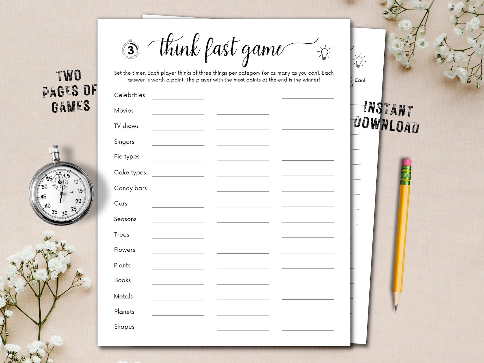 Think Fast Game, Teambuilding Office Party Game Icebreaker, Family ...