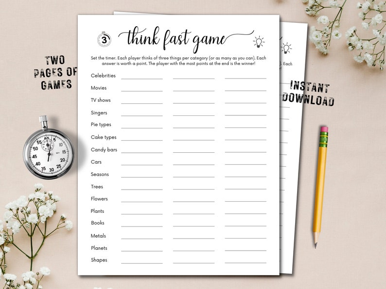 Think Fast Game, Teambuilding Office Party Game Icebreaker, Family ...