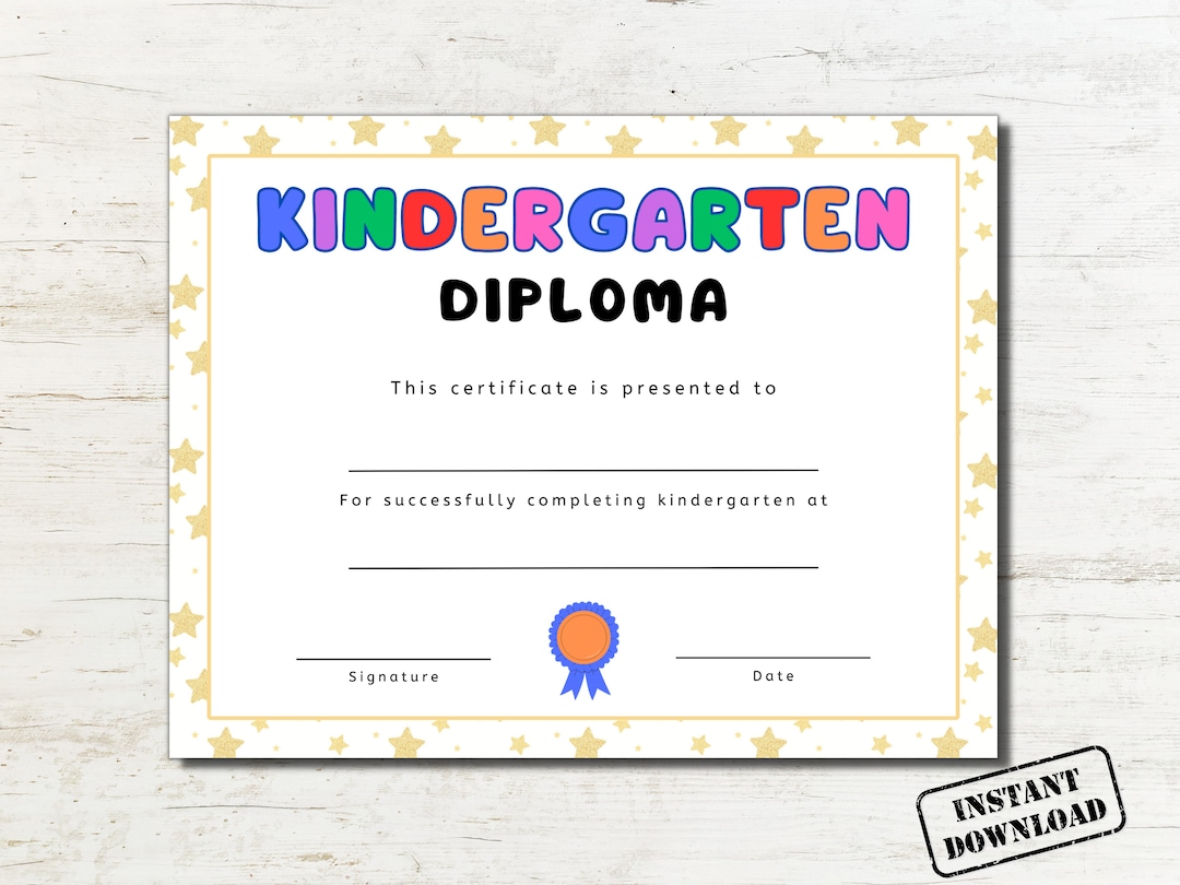 Kindergarten Graduation Certificate Printable, Pre-k Diploma for Kids ...