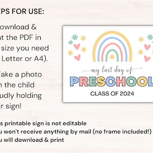 Last Day of Preschool Sign, Preschool Class of 2024, Preschool Graduate ...