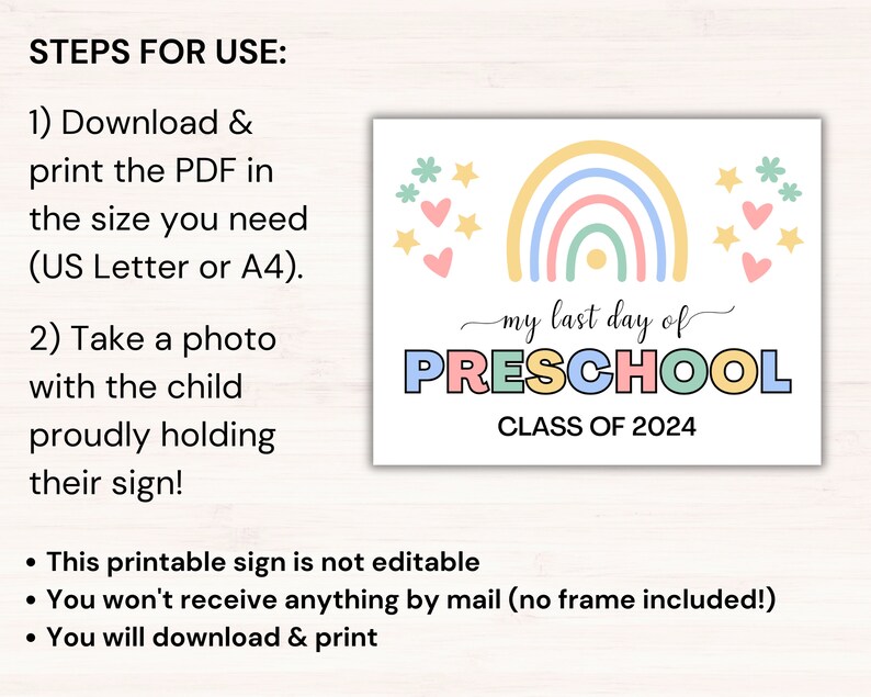 Last Day of Preschool Sign, Preschool Class of 2024, Preschool Graduate ...