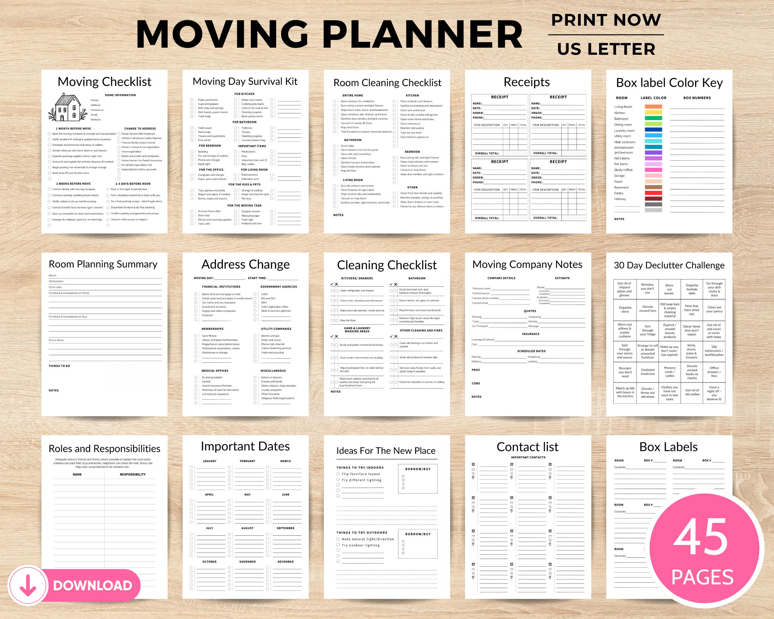 Moving Planner Checklist Printable, Moving Away Relocation Binder, Move ...