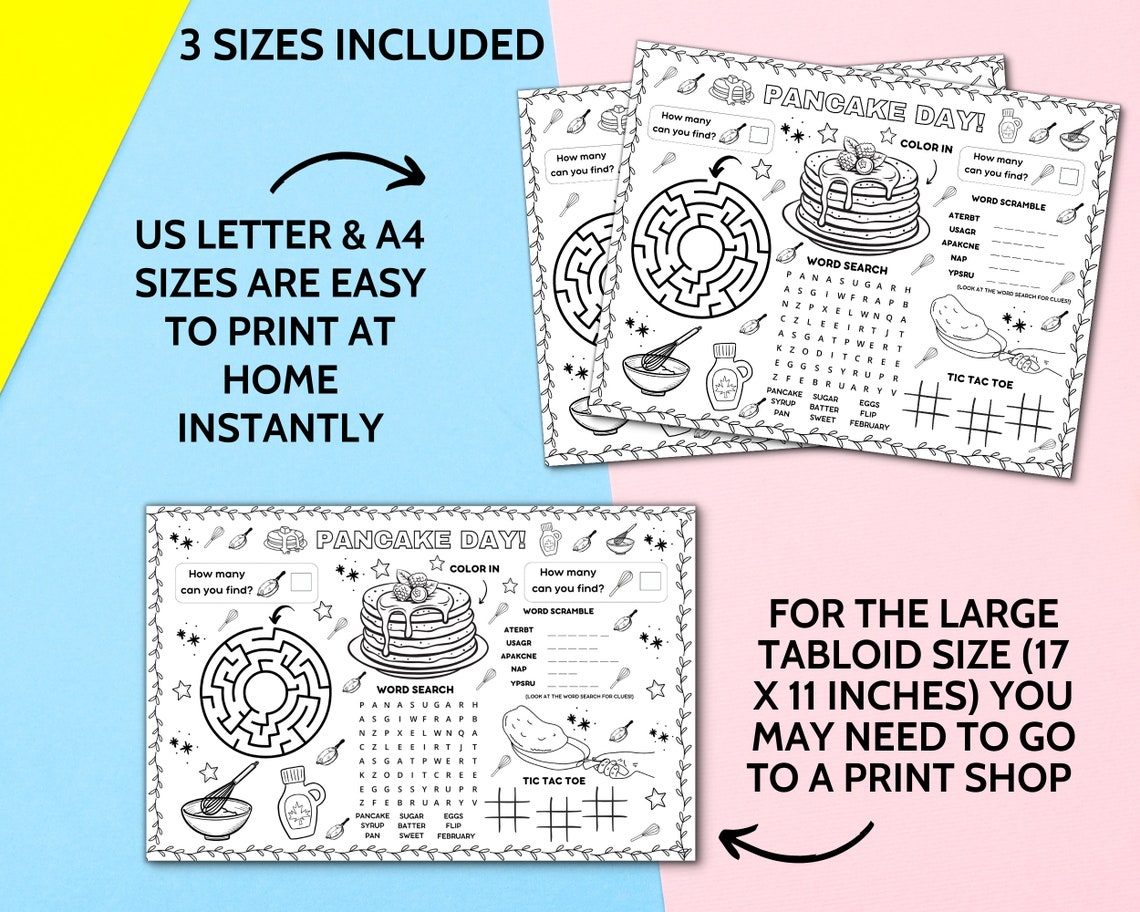 Pancake Day Activity Placemat Printable, Pancake Craft Coloring Page ...